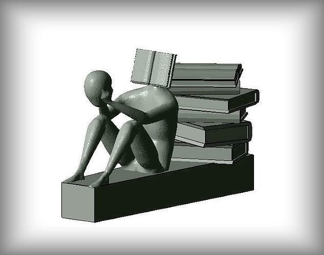 Librarian person on pile of books free 3D model 3D printable | CGTrader