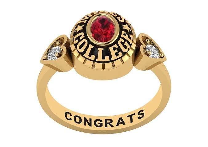 Personalized Class Ring 13 - Oval Gem with hearts for Females 3D model ...