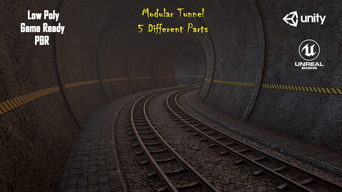 3D model Modular Tunnel with Rail PBR VR / AR / low-poly | CGTrader