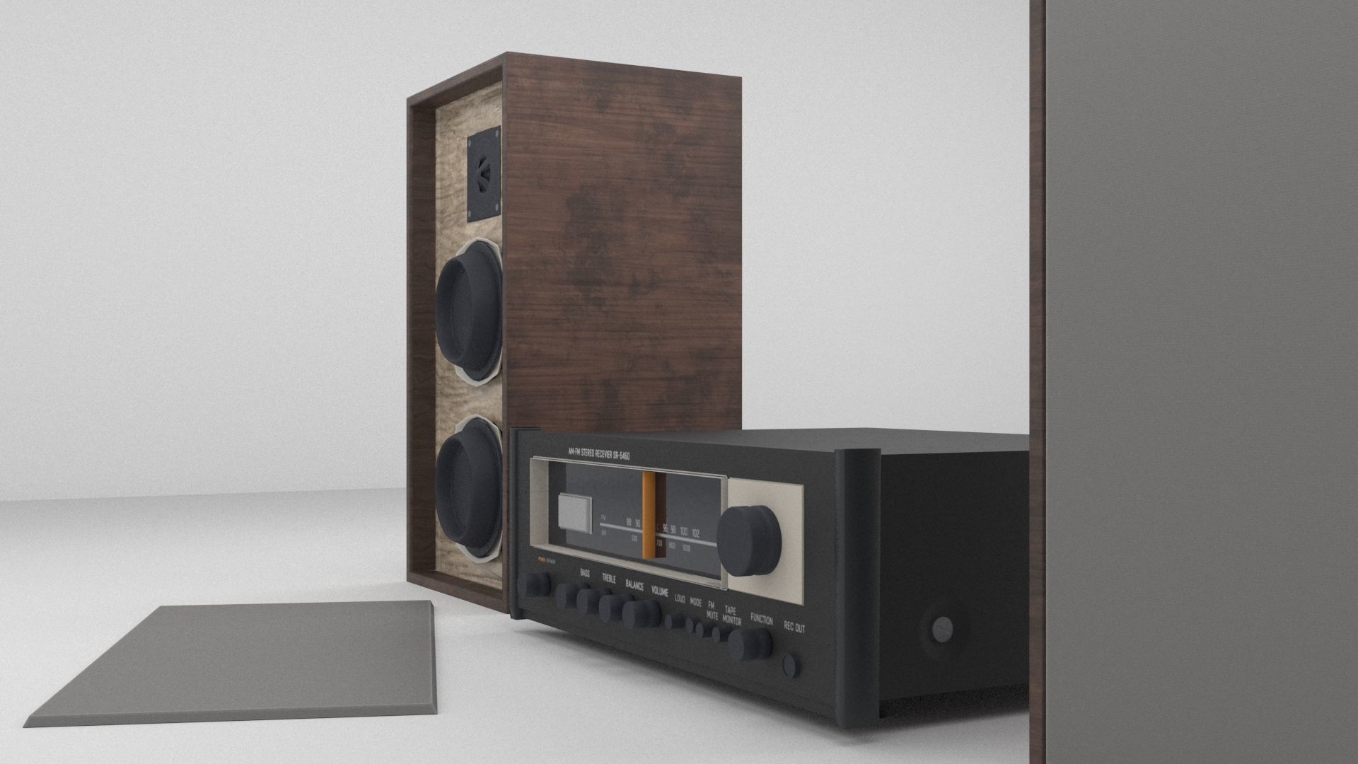 3D model Vintage hi-fi amplituner speakers set PBR low-poly VR / AR ...