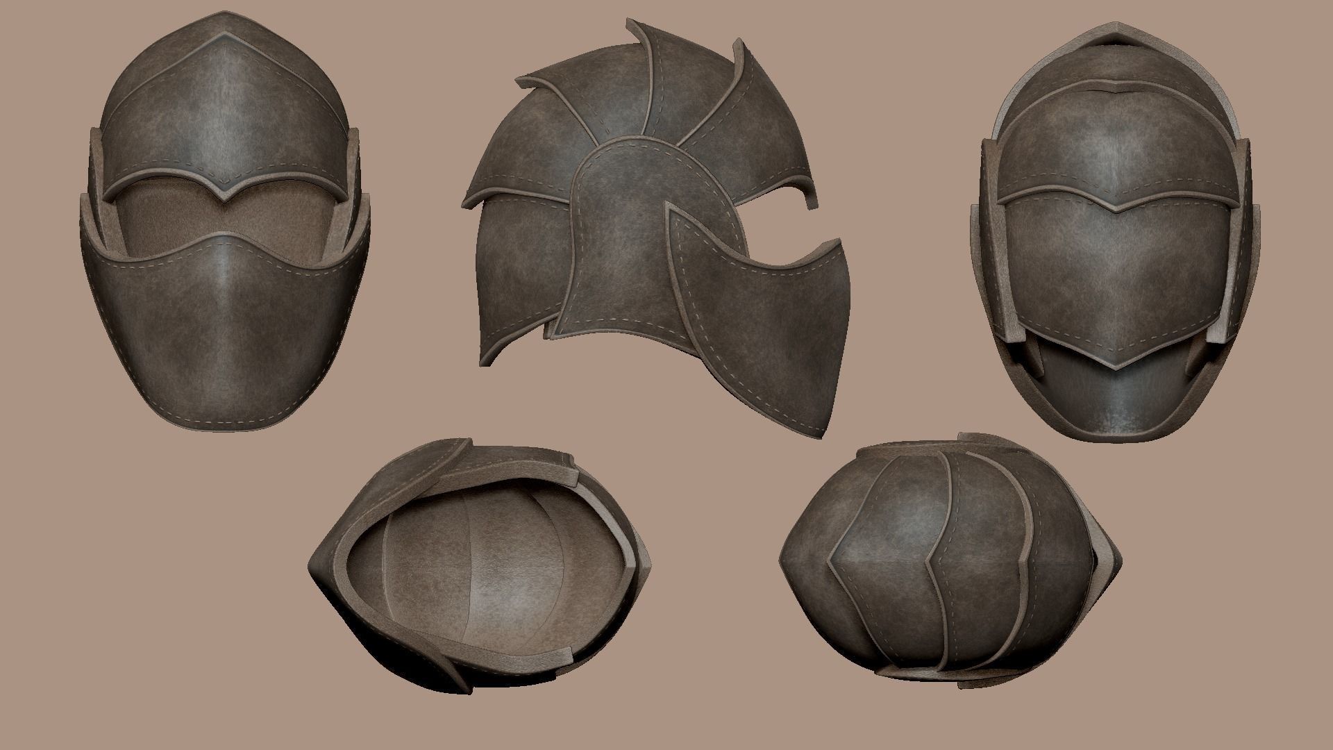 3D model Leather Scales Medieval Helmet - Character Design VR / AR ...