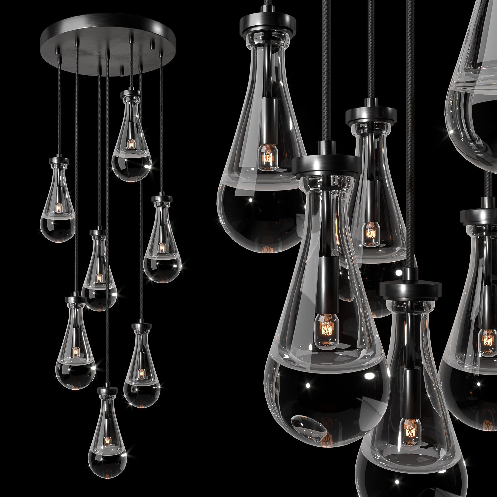 Rain Linear Chandelier 18 RH 3D model | CGTrader