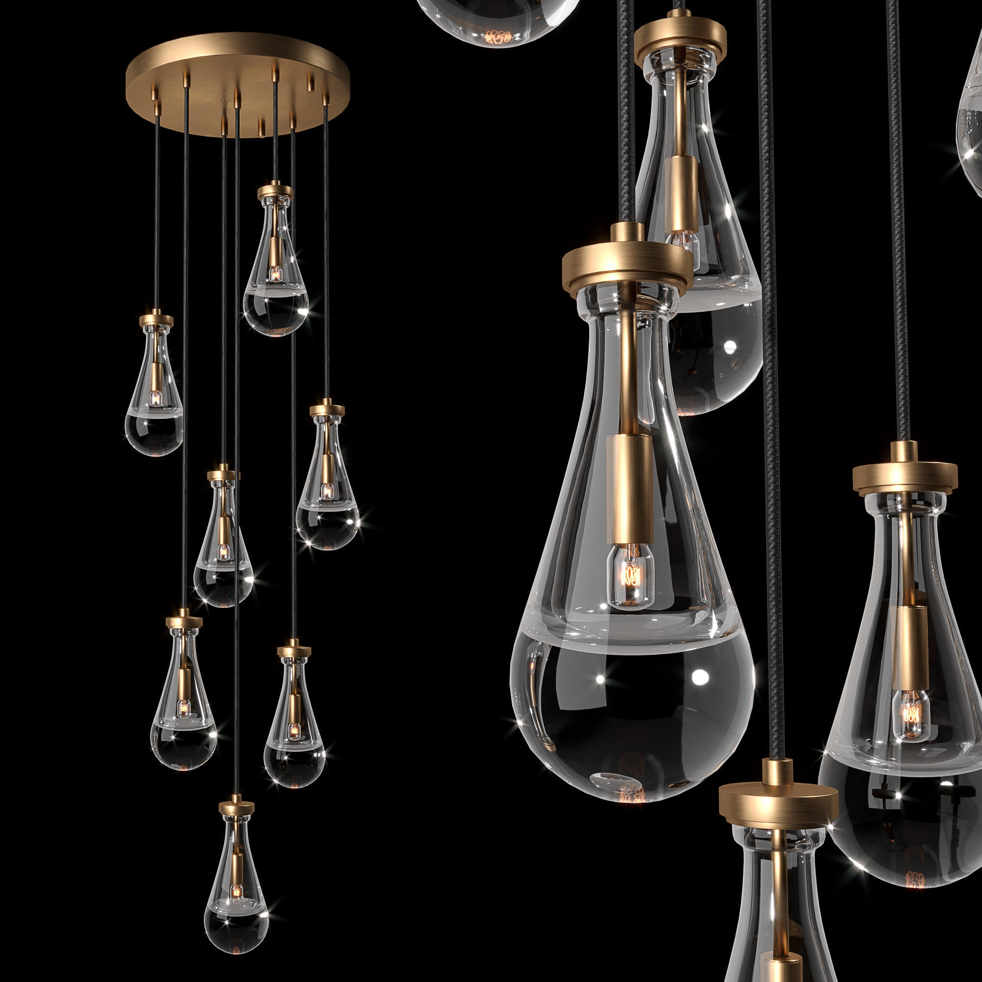Rain Linear Chandelier 18 RH 3D model | CGTrader