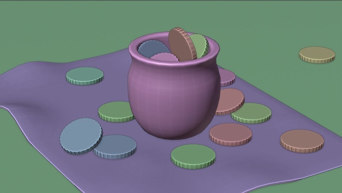 3D model Wooden jug with old coins and pirate map VR / AR / low-poly ...