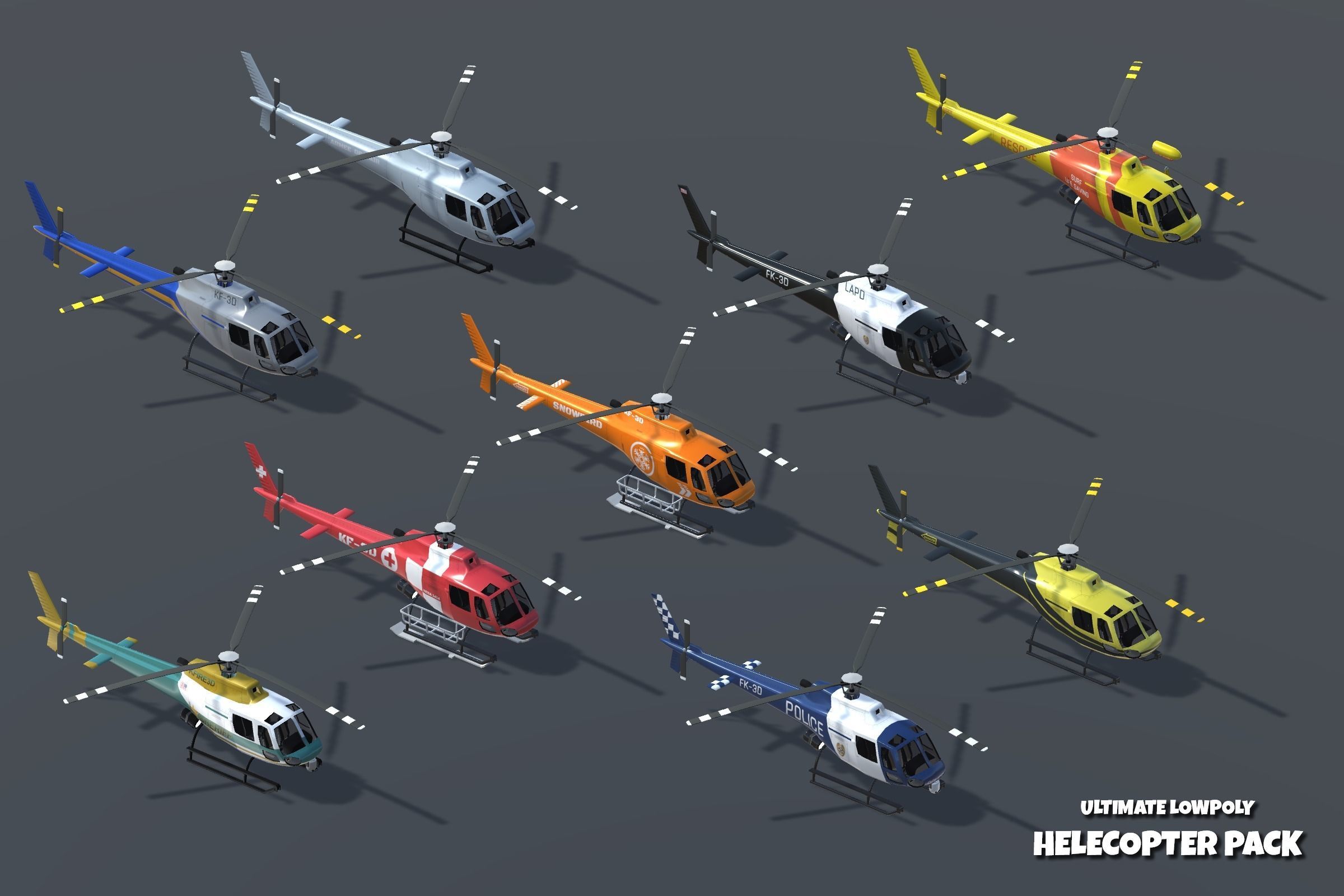 3D model Ultimate Low Poly Helicopter Pack VR / AR / low-poly | CGTrader