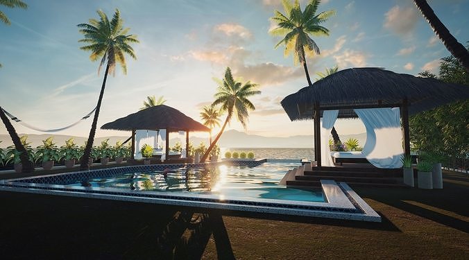 Exterior Beach Resort Scene File 3D model | CGTrader