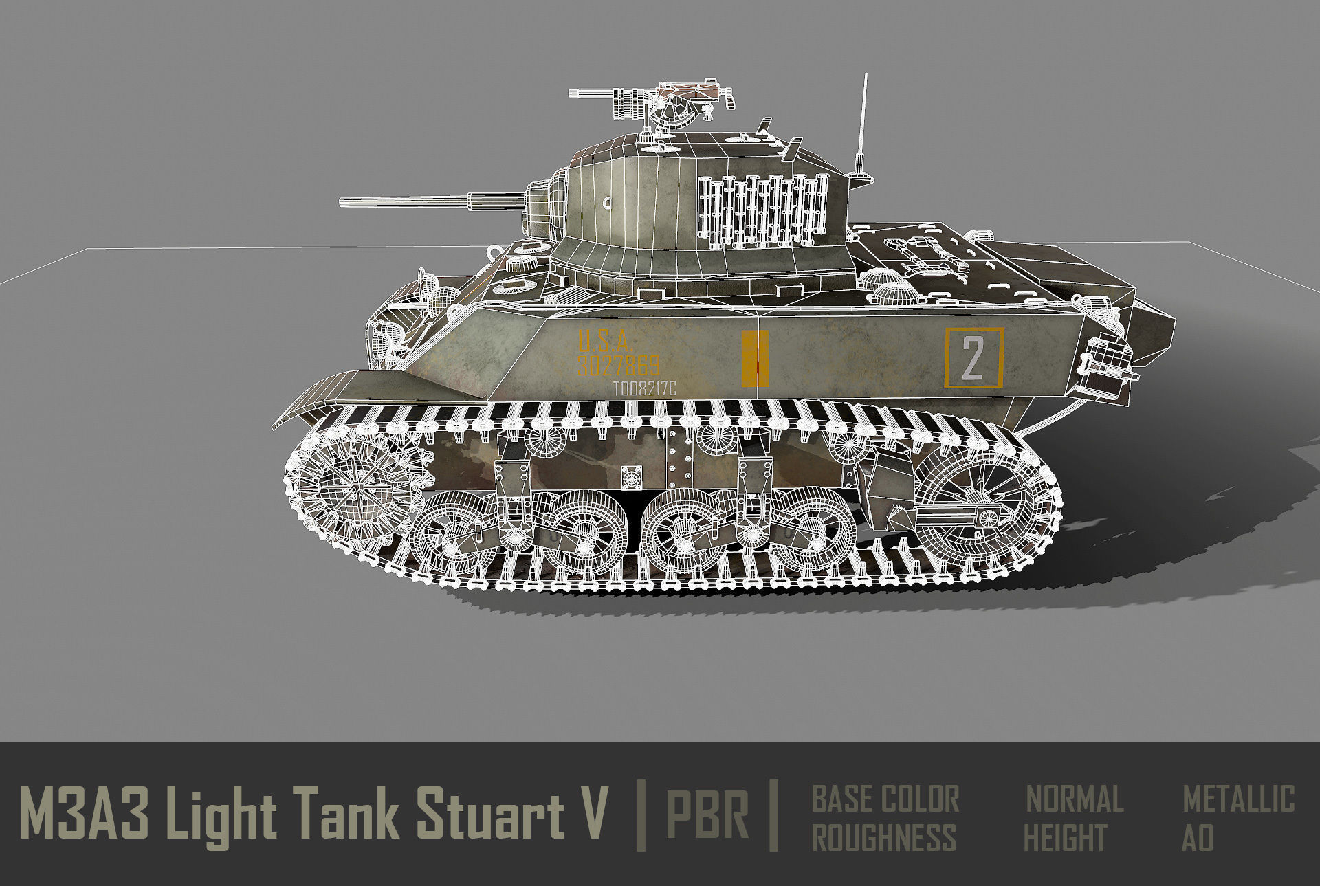 3D model M3A3 Light Tank Stuart V PBR VR / AR / low-poly | CGTrader