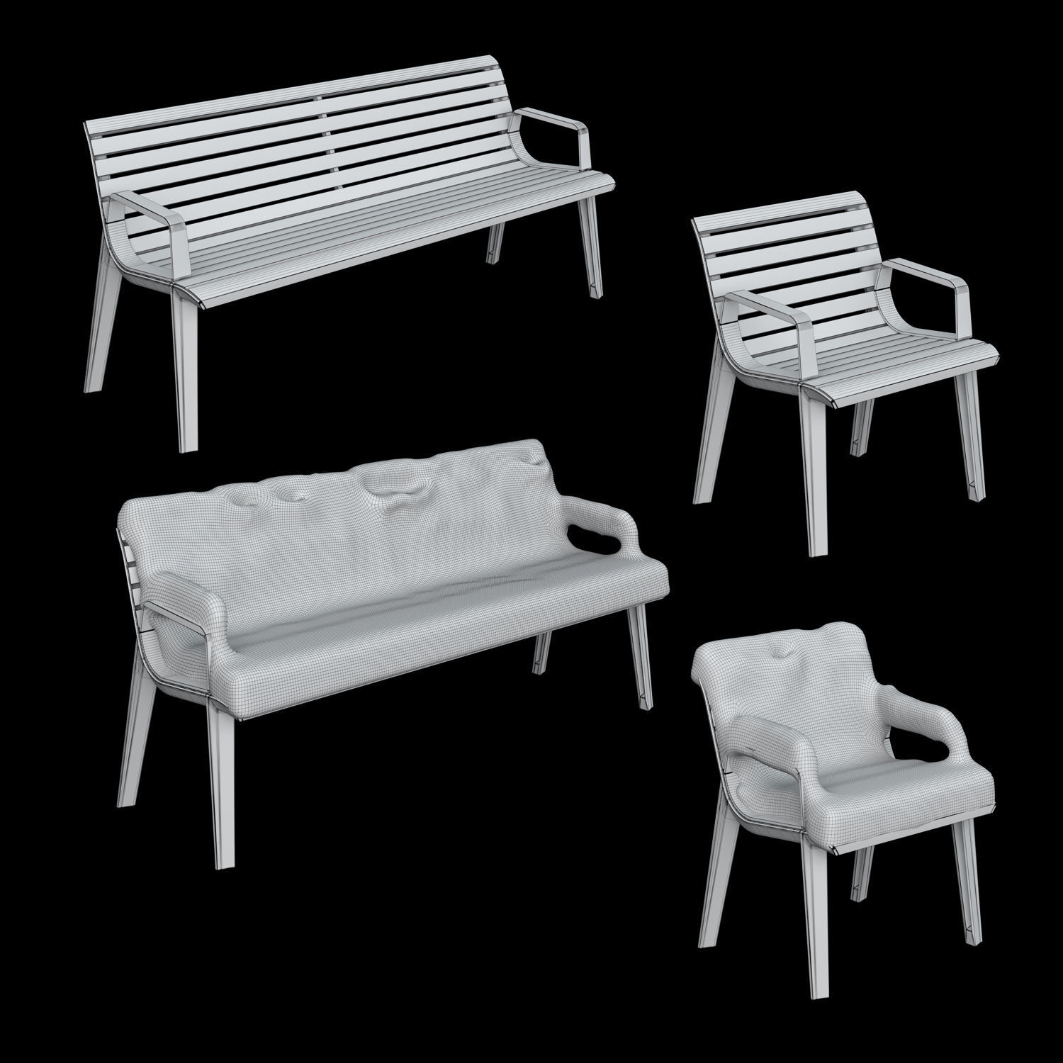 Mmcite Emau park bench EM156 under the snow 3D model | CGTrader