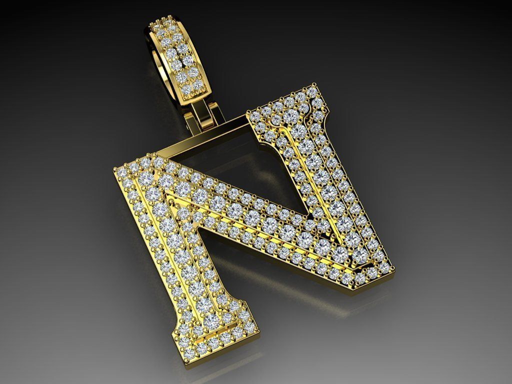 Diamond Alphabet Pendant Letter N 3D model 3D printable | CGTrader
