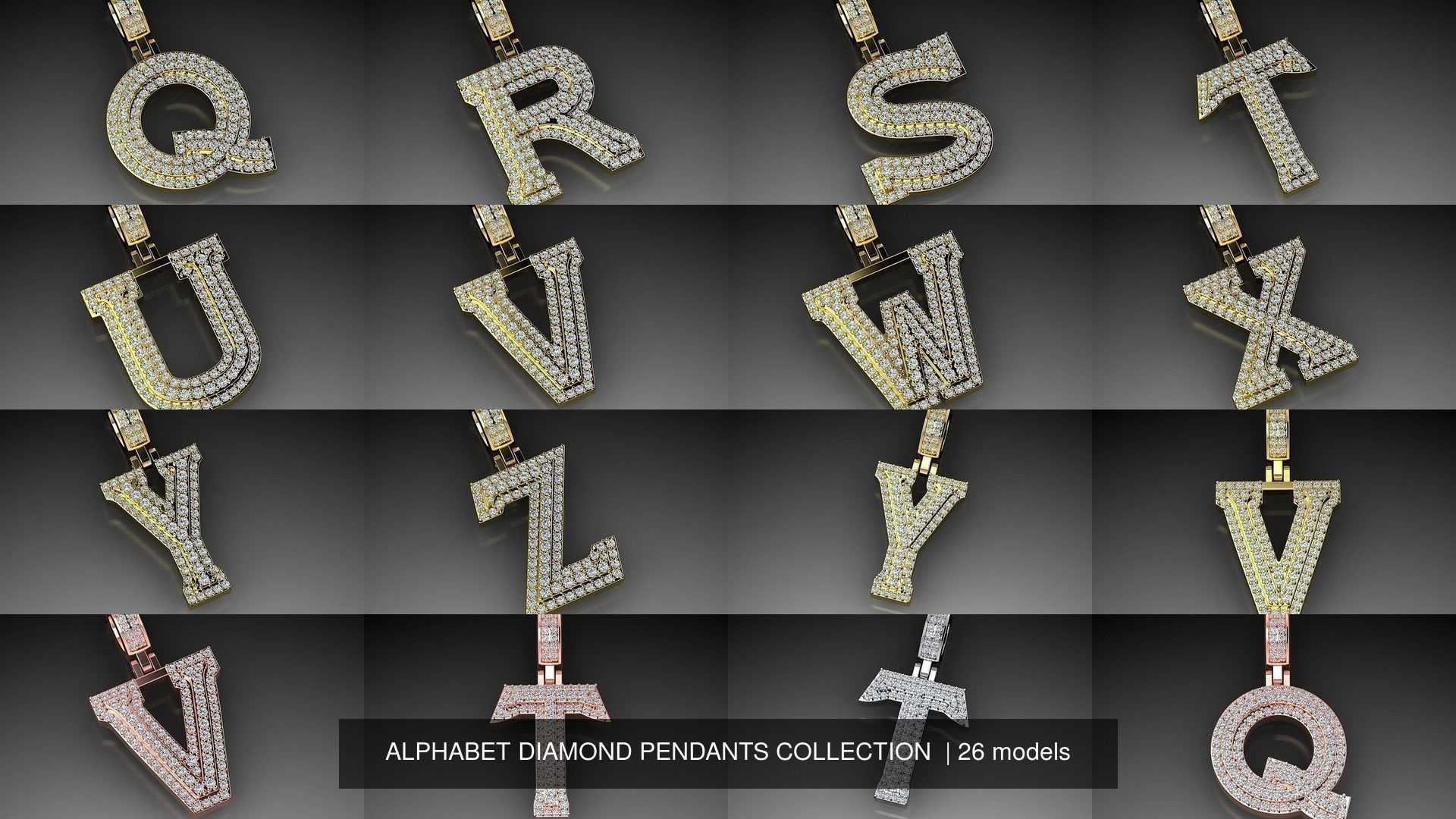 ALPHABET DIAMOND PENDANTS COLLECTION | CGTrader