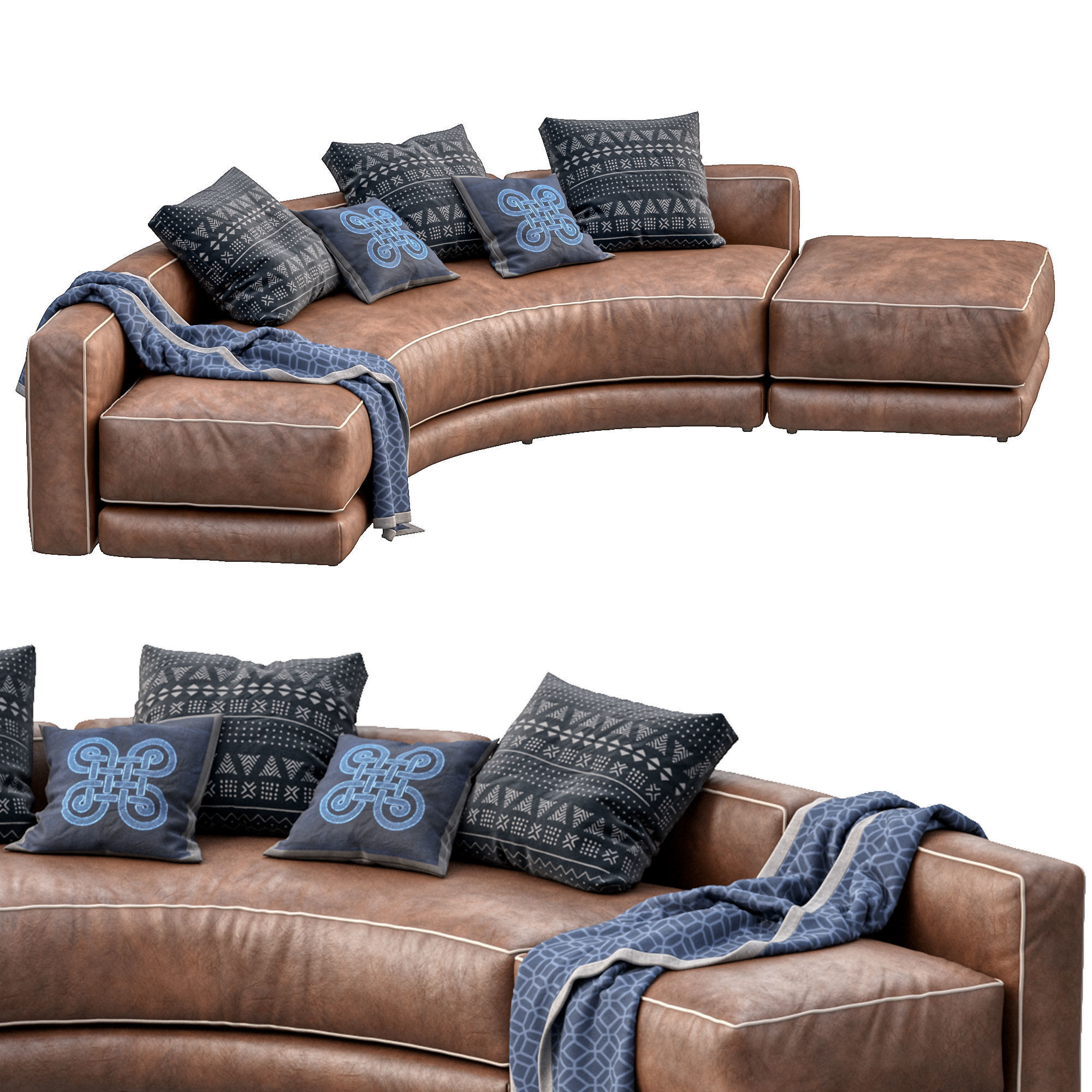 Lewis Leather Sofa Curved 3D model | CGTrader