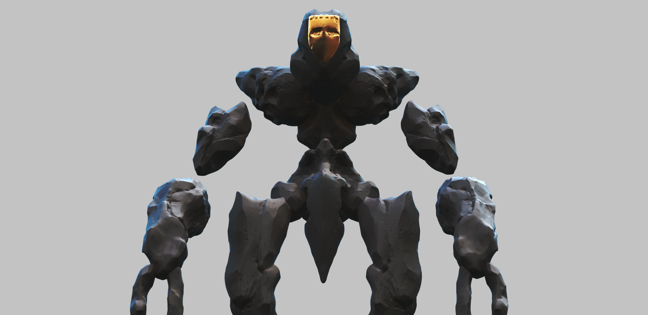 Stone Golem with golden mask 3D model | CGTrader