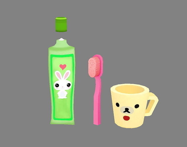 3D model Cartoon toothpaste - toothbrush - water cup VR / AR / low-poly ...