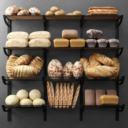 Rack with bread products 3D model | CGTrader