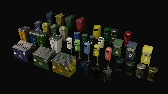 3D model Pack Public trash VR / AR / low-poly | CGTrader