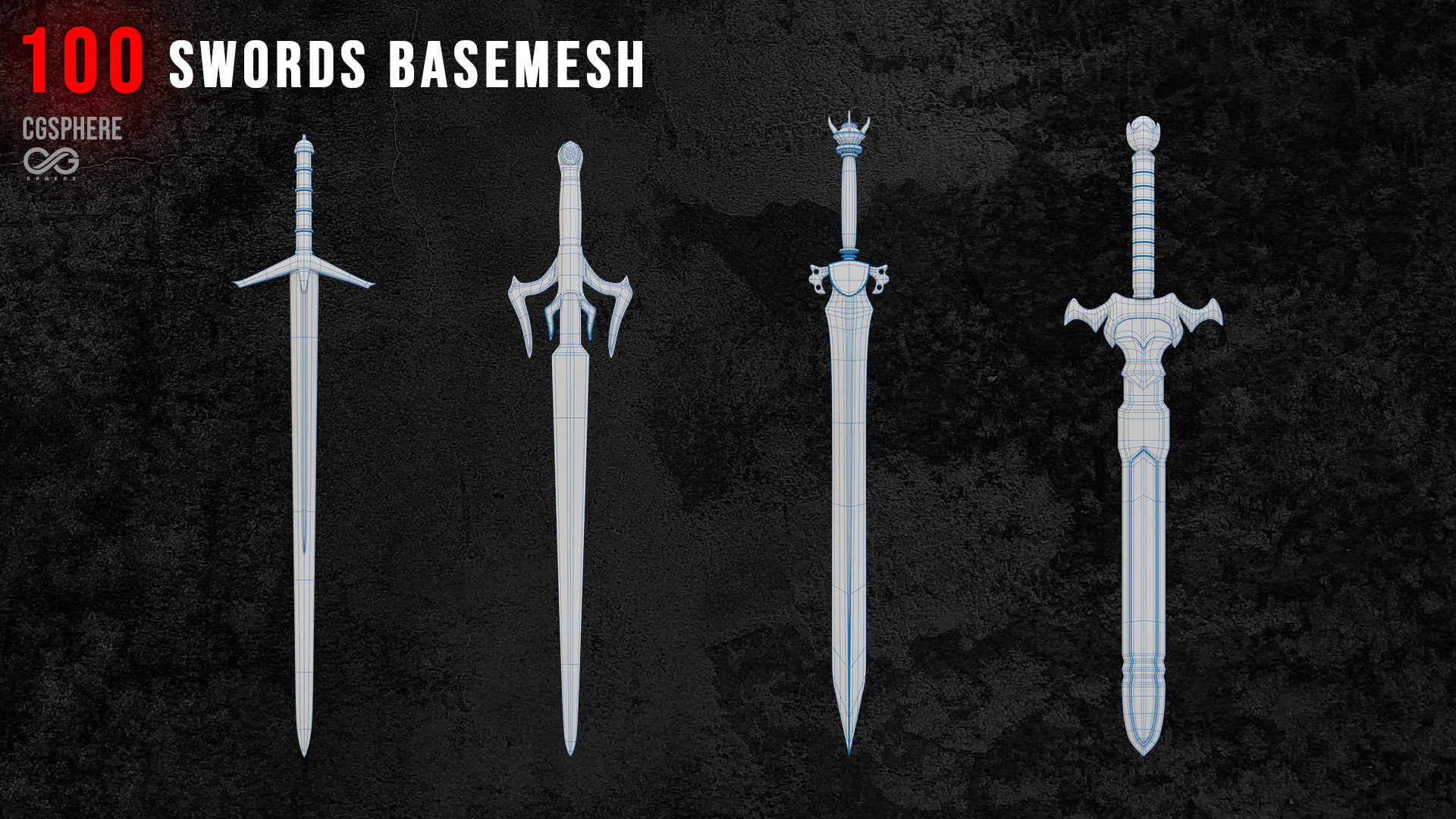 3D model 100 Medieval Sword Basemesh -Clean Uv And Topology VR / AR ...