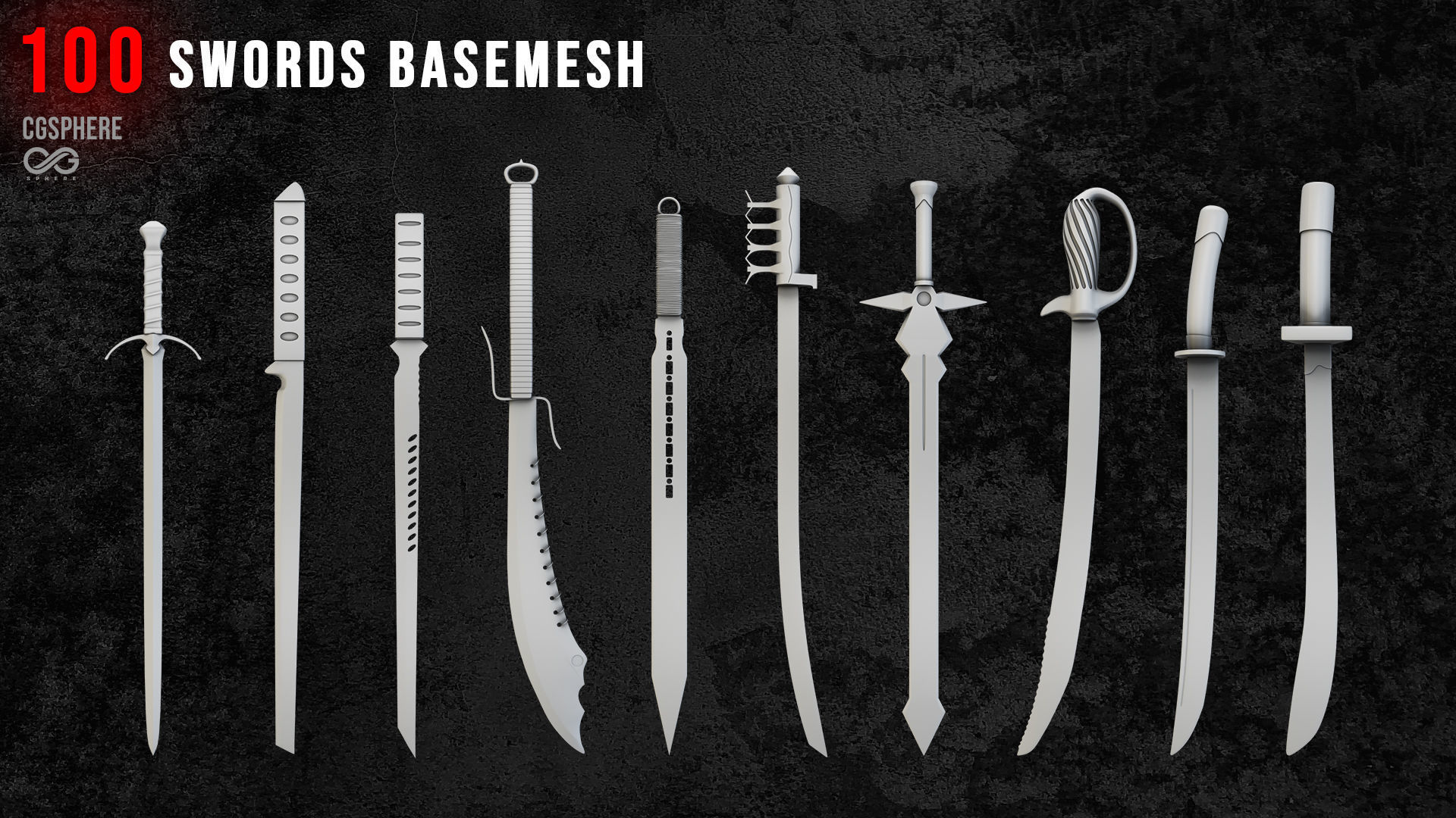 3D model 100 Medieval Sword Basemesh -Clean Uv And Topology VR / AR ...