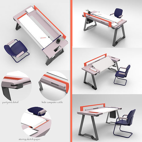 Desk design free 3D model | CGTrader