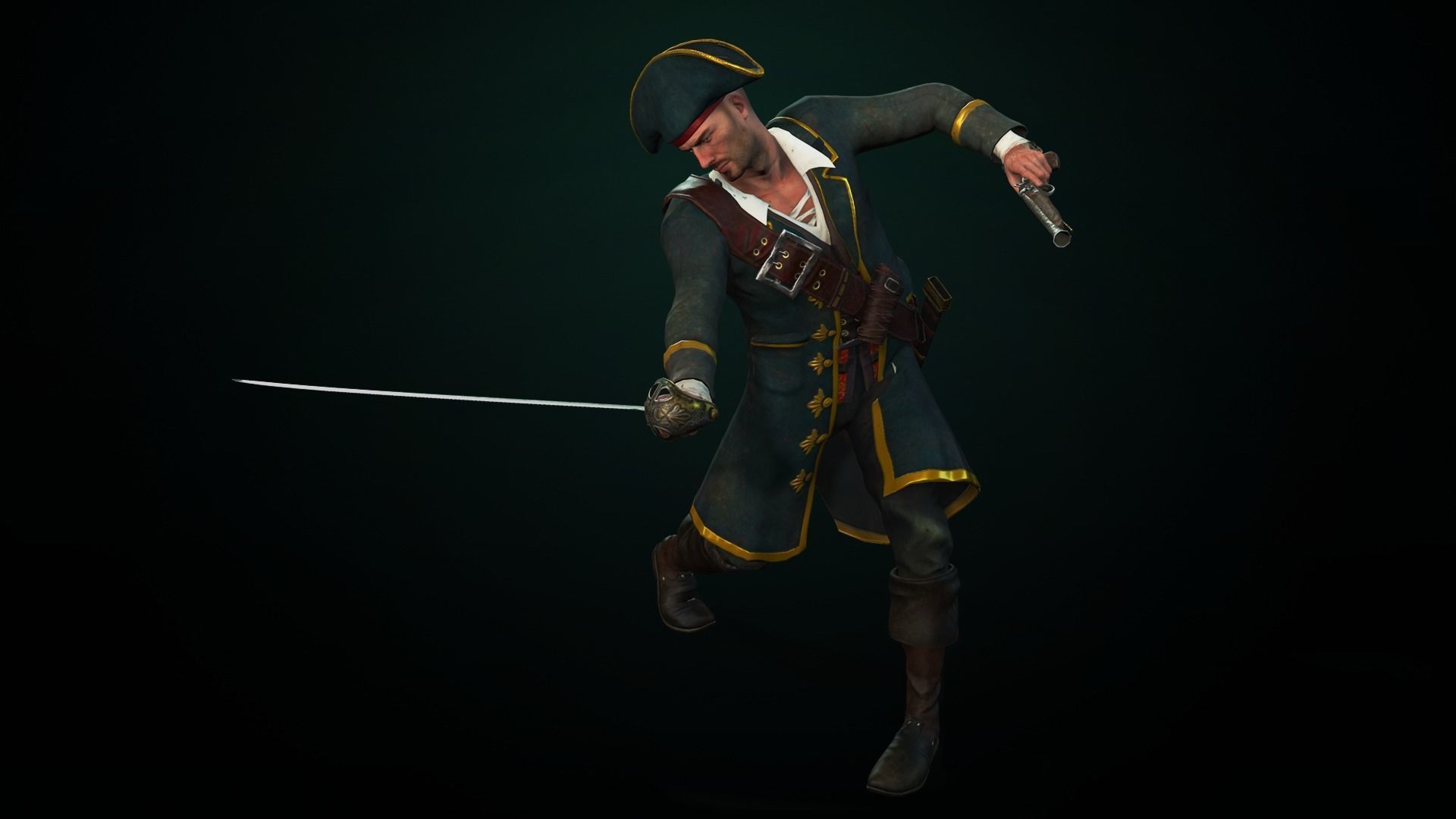 3D model Pirate Captain Gameready with animations VR / AR / low-poly ...