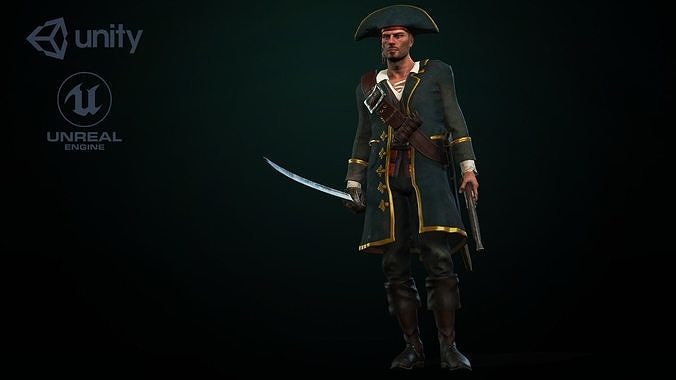 3D model Pirate Captain Gameready with animations VR / AR / low-poly ...