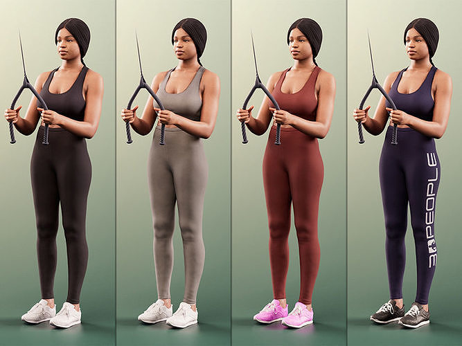 Micaela 11406 - 4 Texturevariations - Black Woman Sporty Outfit 3D model | CGTrader