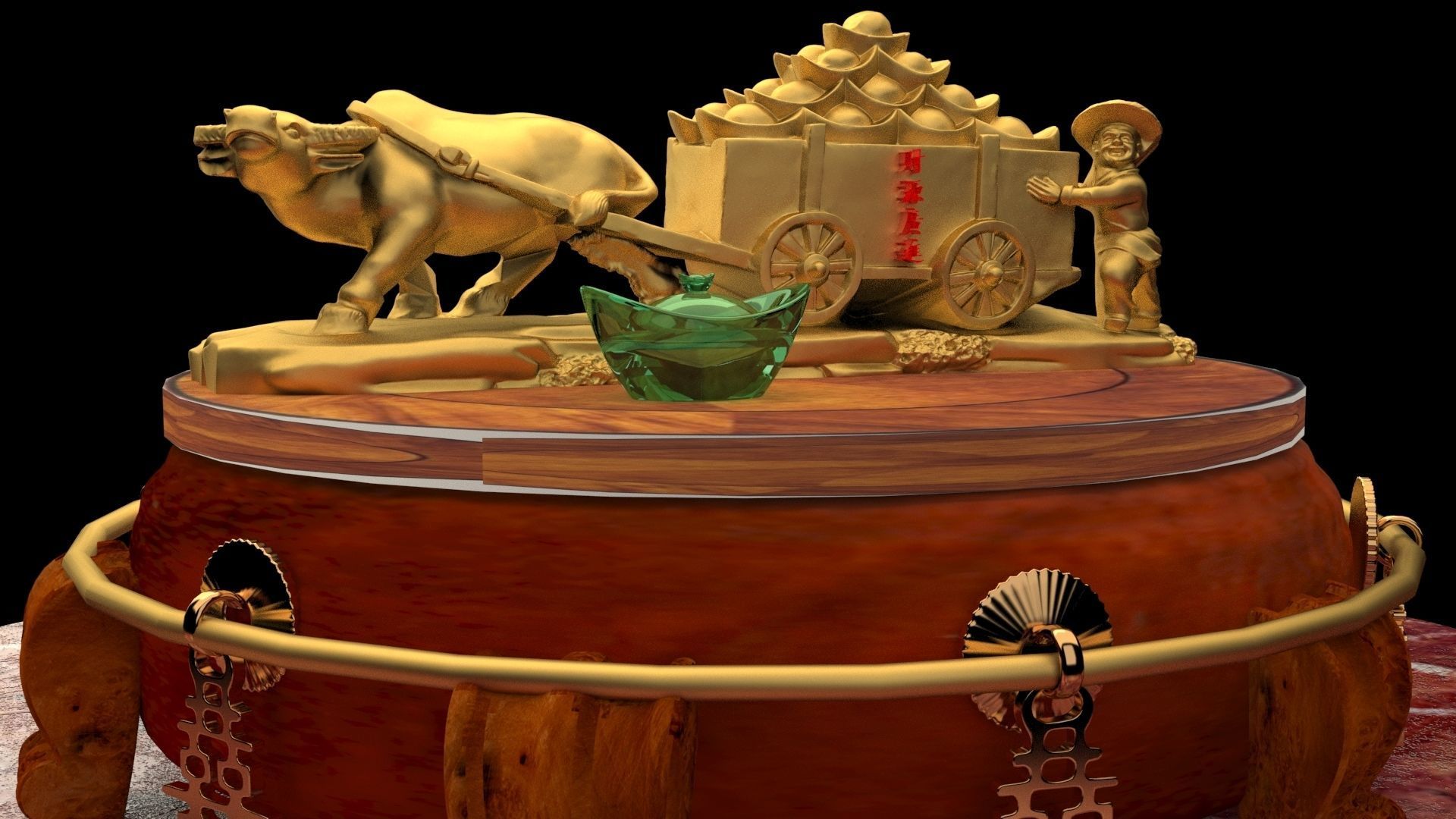 Chinese gold ingot with ox cart 3D model | CGTrader
