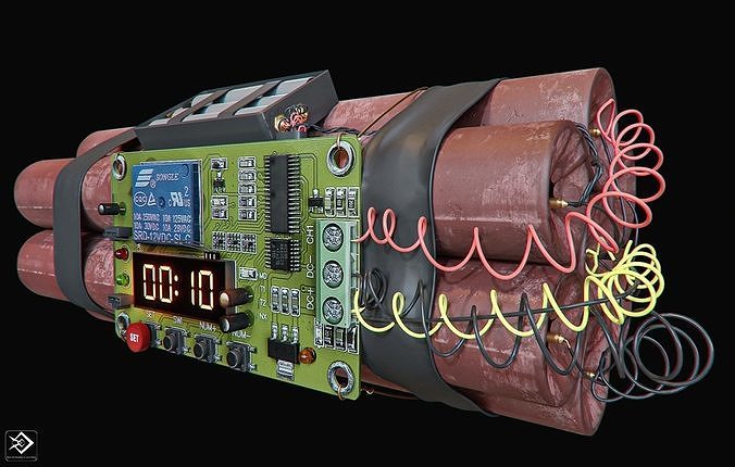 dynamite electronic bomb with wires and clock 3D model | CGTrader