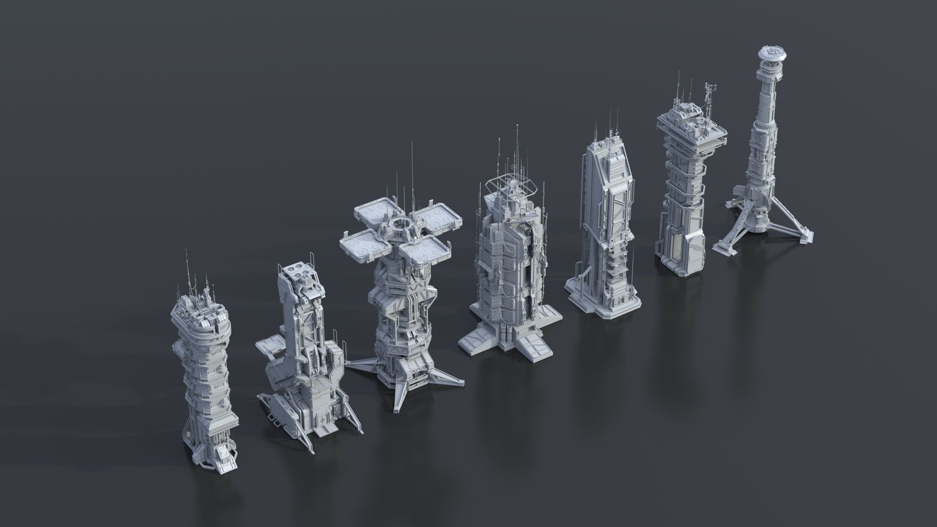 Scifi Futuristic Military buildings pack collection | CGTrader