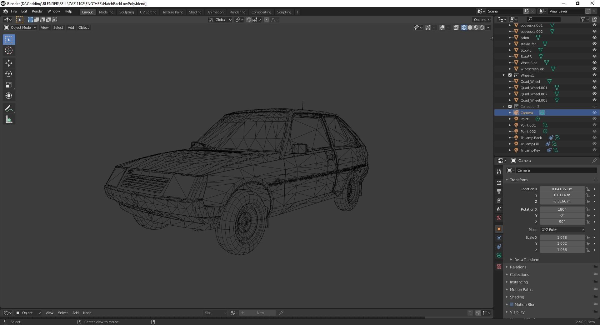 Generic Hatchback Low-poly 3D model Game Ready free VR / AR / low-poly ...