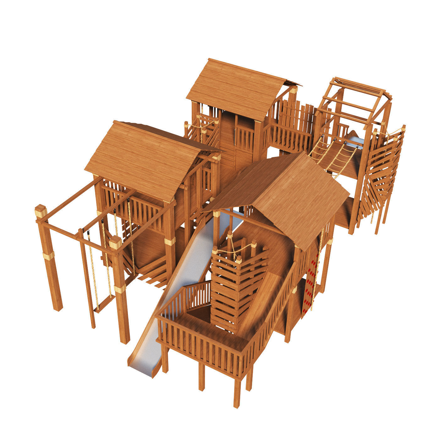 Playground two wooden play structures 3D model | CGTrader