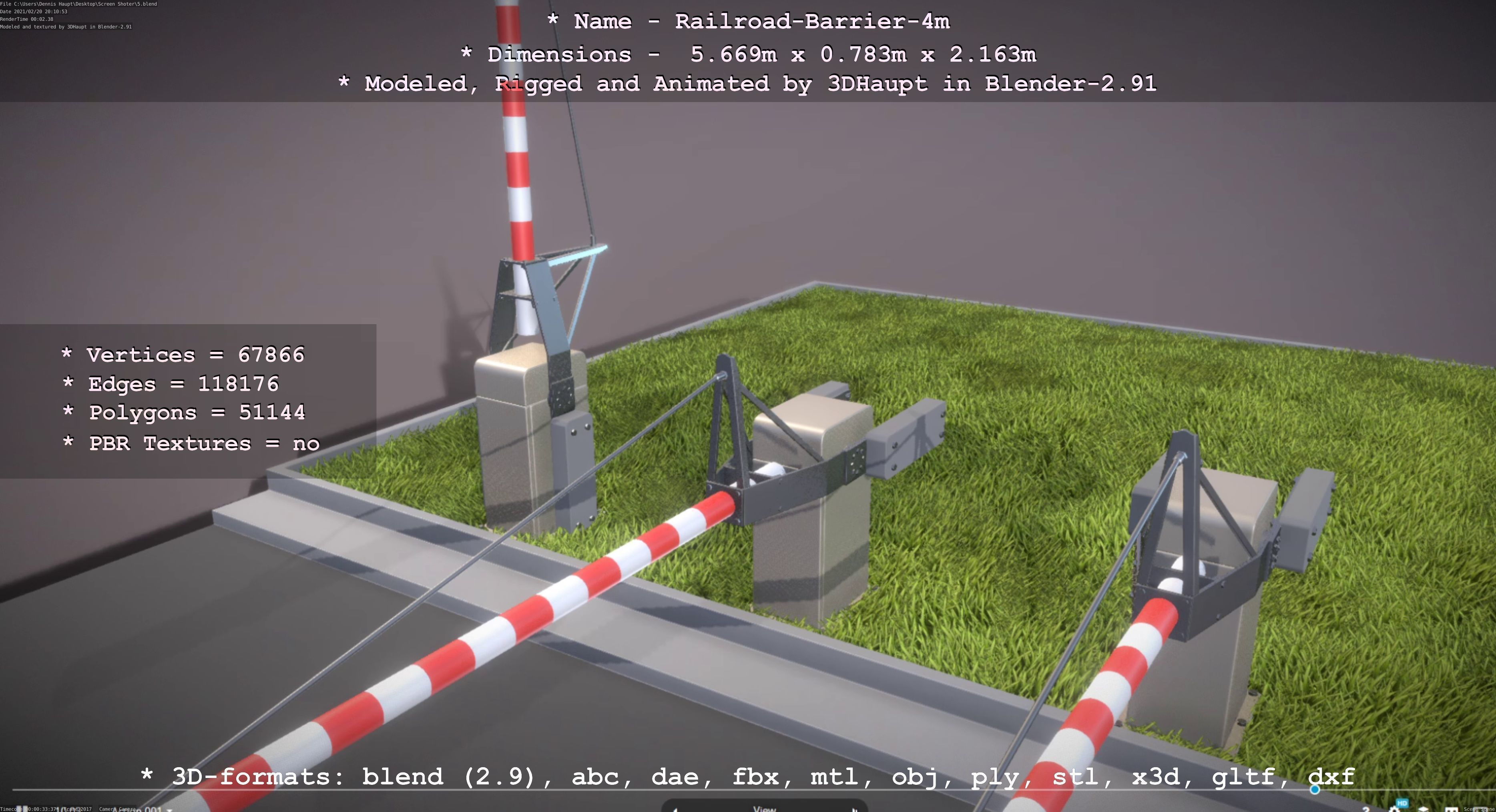 Railroad Barrier 4m High-Poly 3D model animated | CGTrader