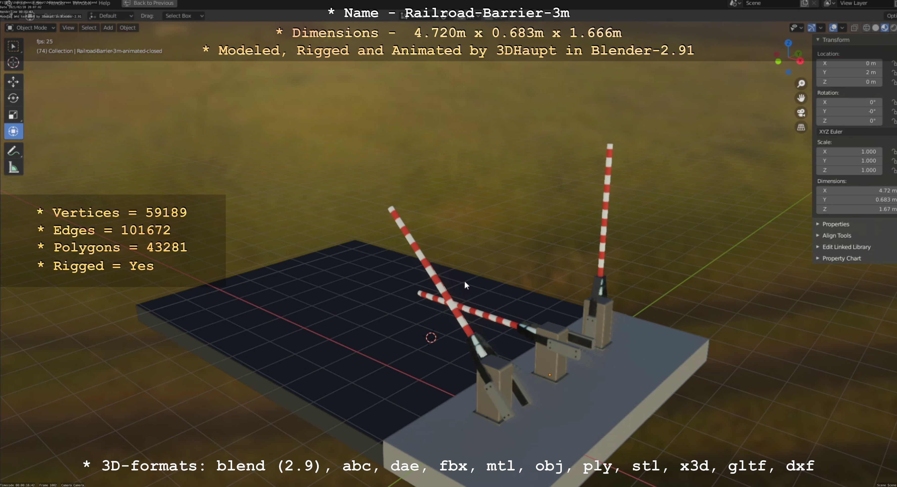 Railroad Barrier 3m High-Poly Version 3D model animated | CGTrader
