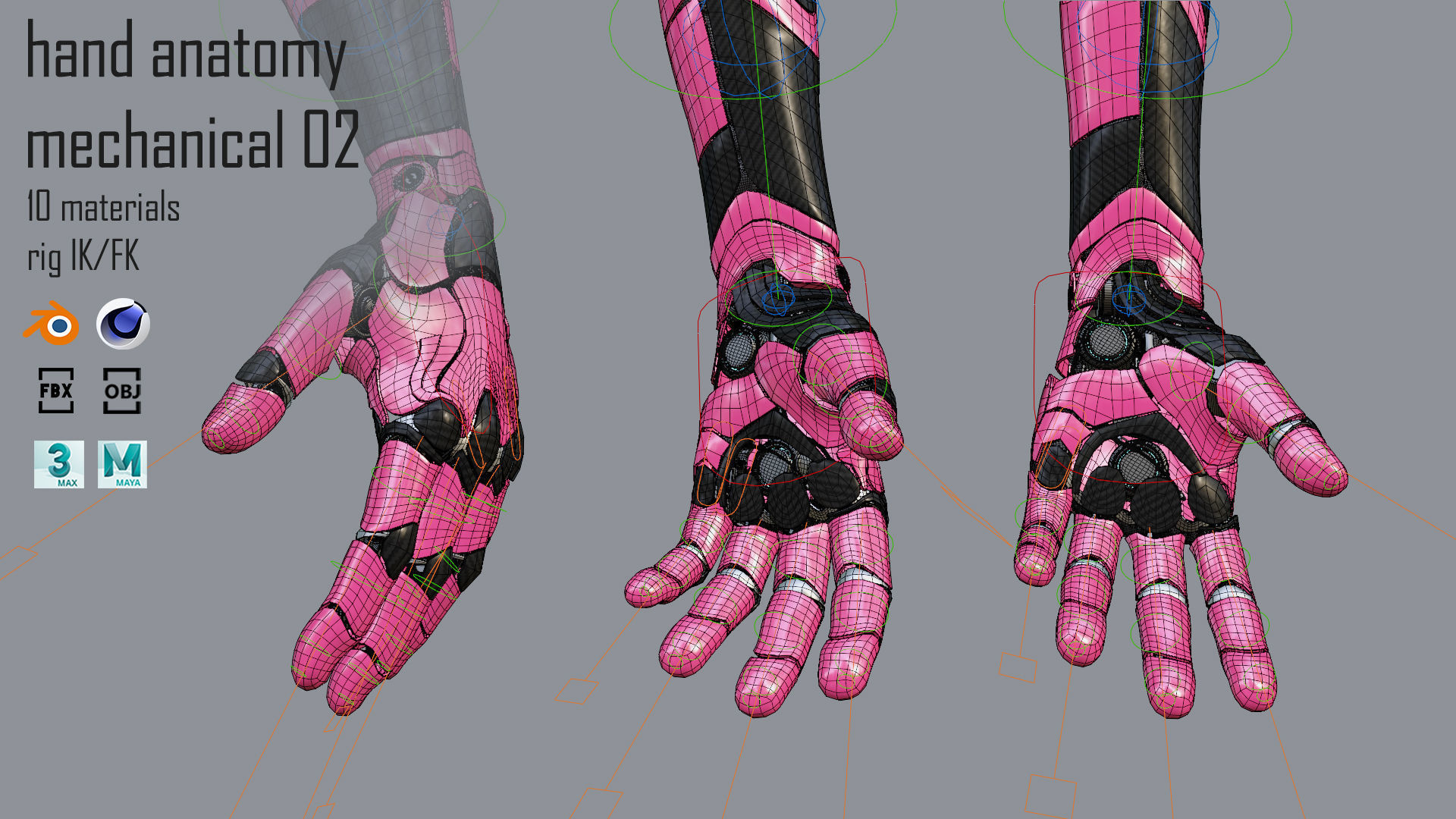 Robotic hand anatomy 02 3D model animated rigged | CGTrader