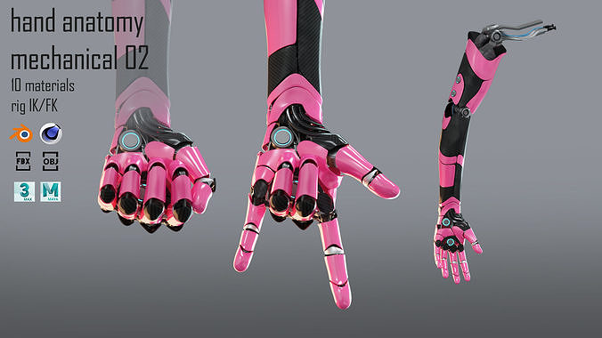 Robotic hand anatomy 02 3D model animated rigged | CGTrader