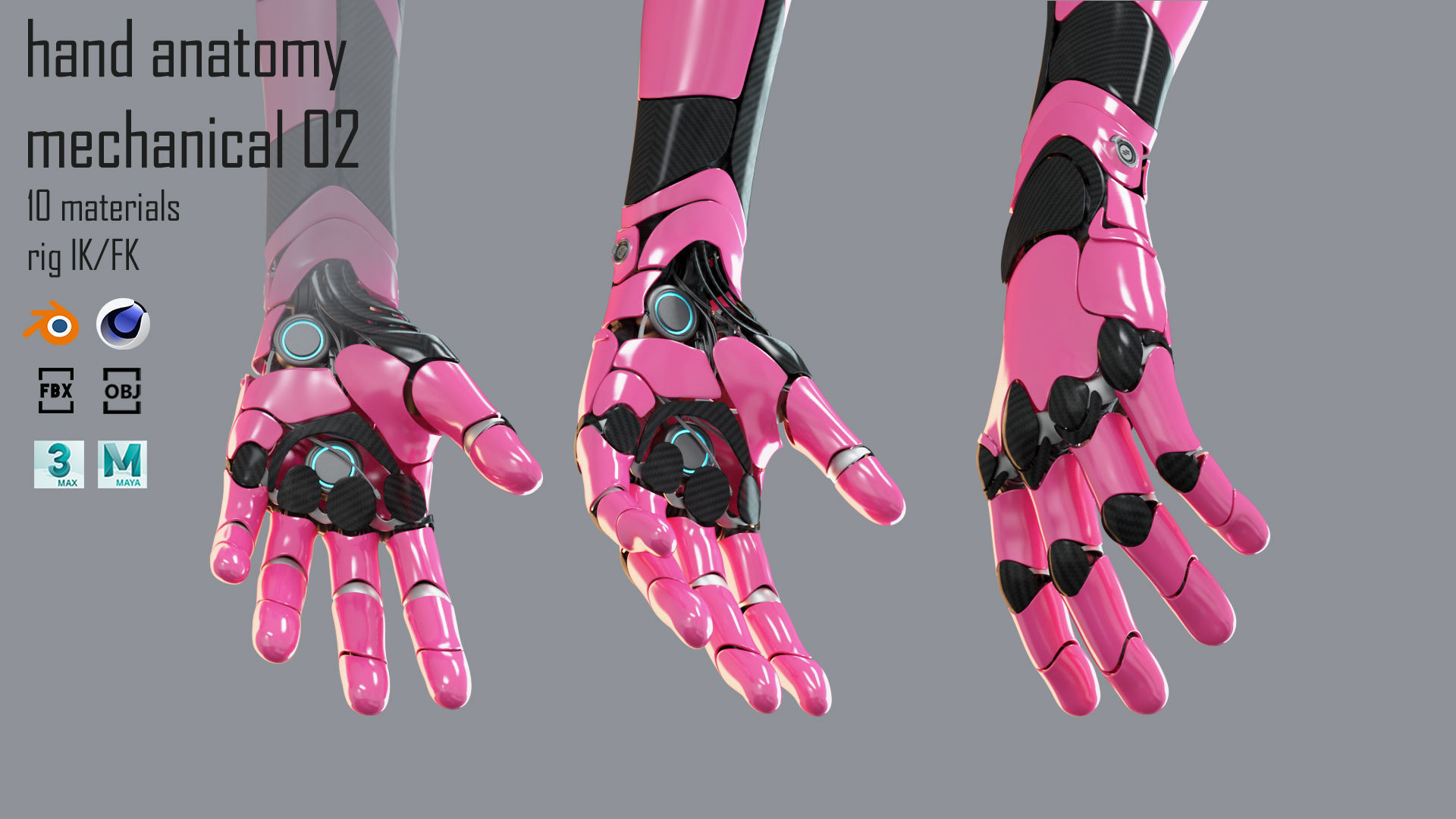 Robotic hand anatomy 02 3D model animated rigged | CGTrader