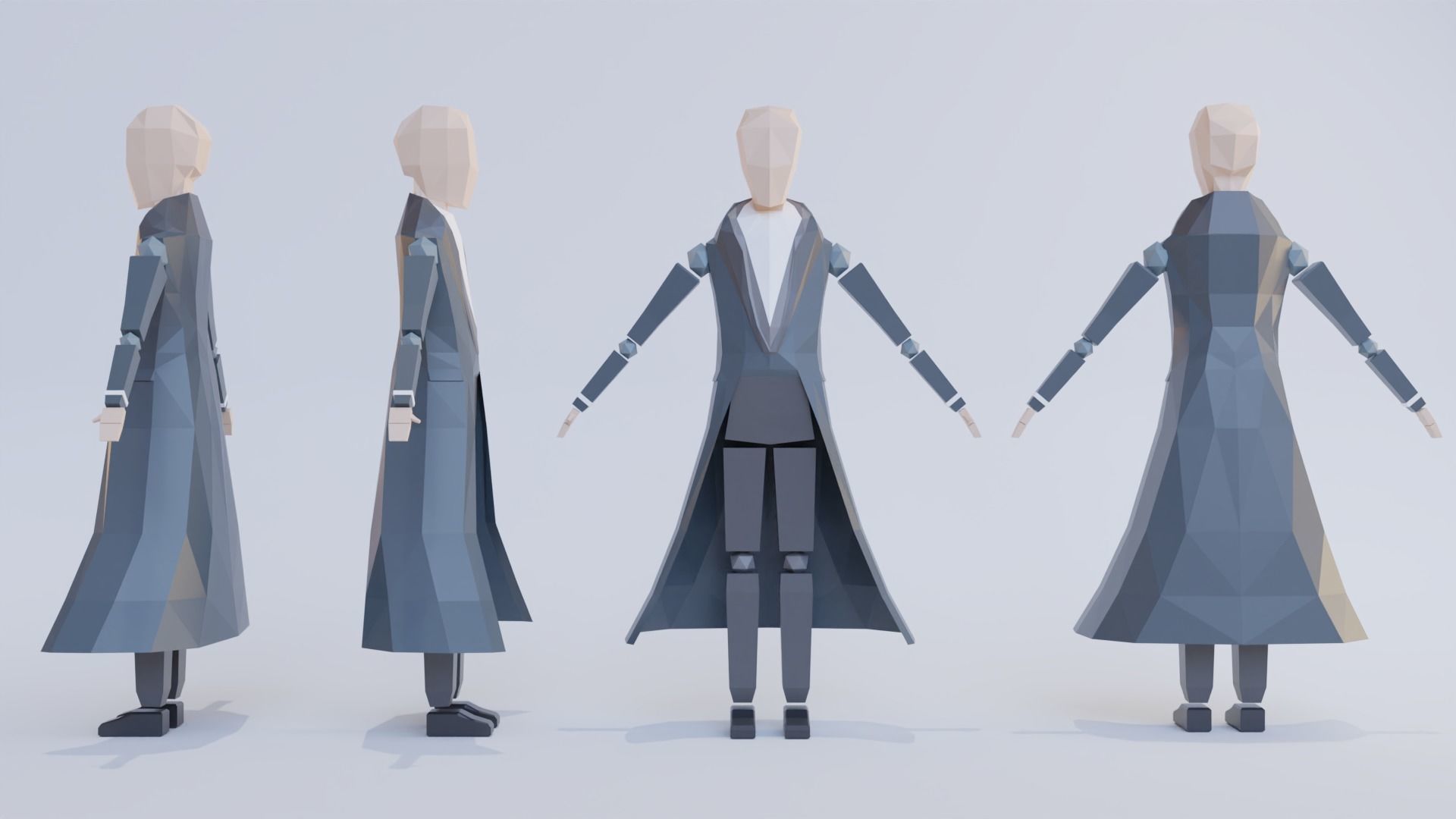 Low Poly Detective man in trench coat free VR / AR / low-poly 3D model ...