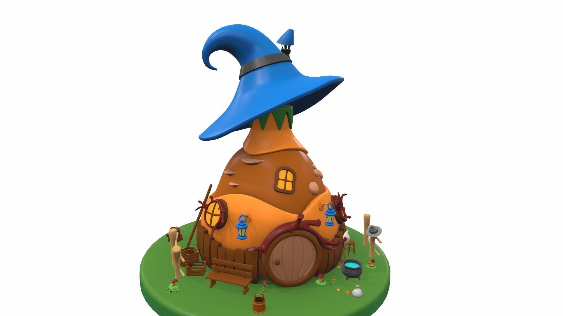 Cartoon witch house and props 1 3D model | CGTrader