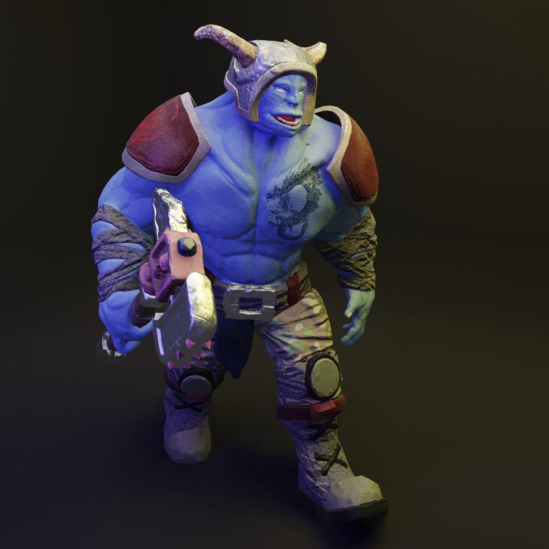 Anthropomorphic monster with a hammer 3d low poly free VR / AR / low ...