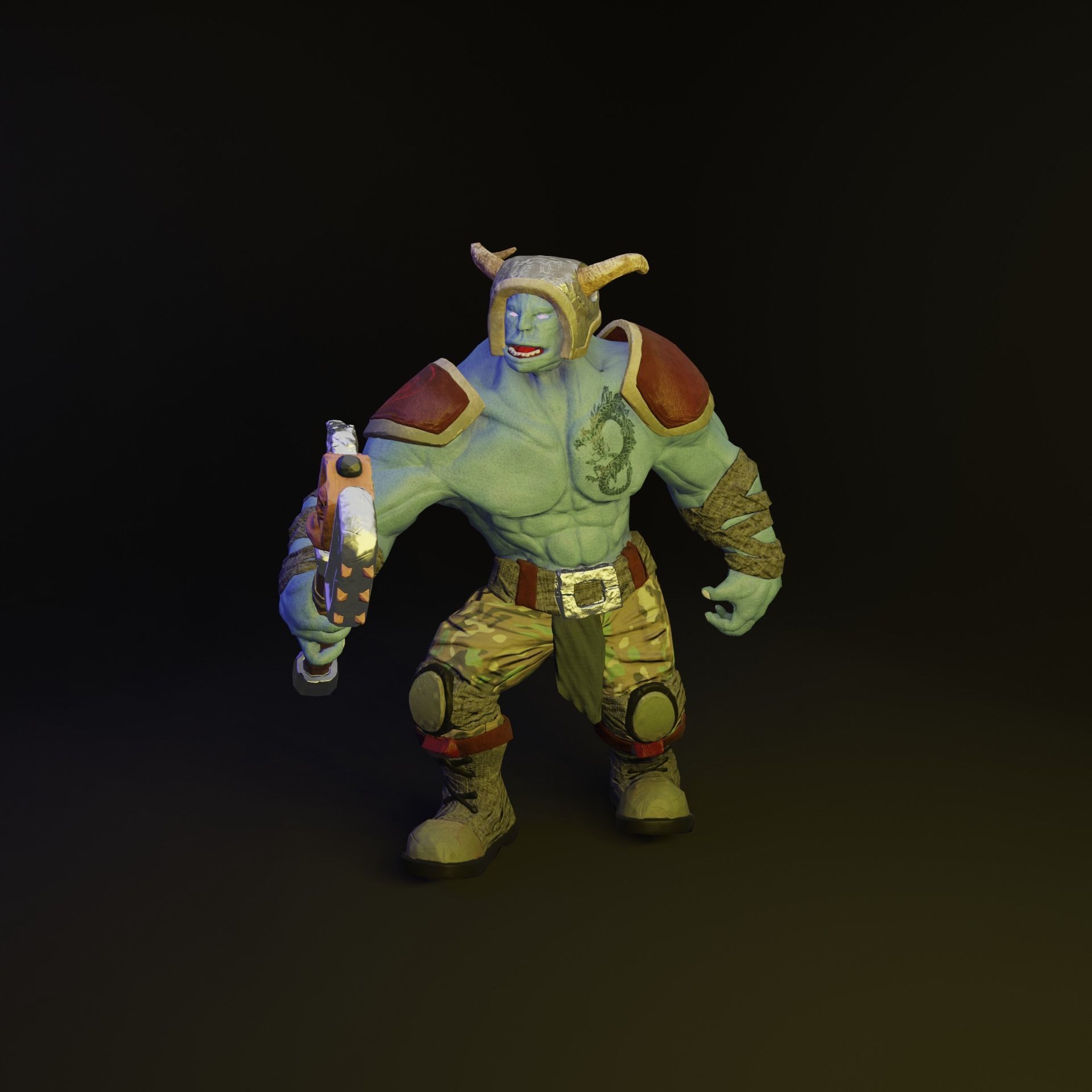 Anthropomorphic monster with a hammer 3d low poly free VR / AR / low ...