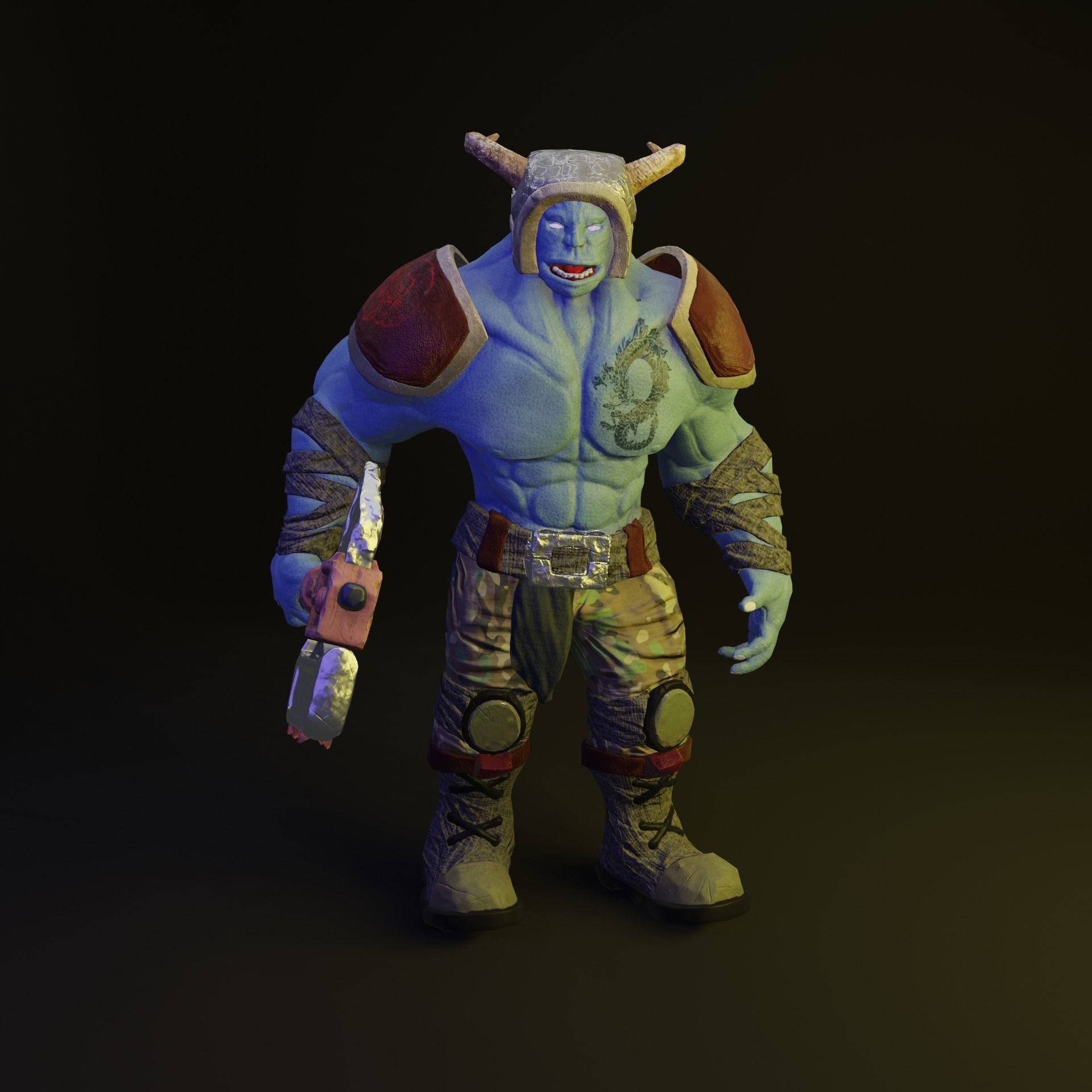 Anthropomorphic monster with a hammer 3d low poly free VR / AR / low ...