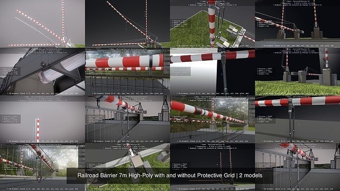 Railroad Barrier 7m High-Poly with and without Protective Grid 3D Model ...