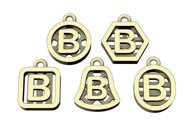 Initial letter charm with 5 different shapes - Alphabet B 3D model 3D ...