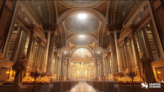 3D model Church Cathedral Interior Environment VR / AR / low-poly ...