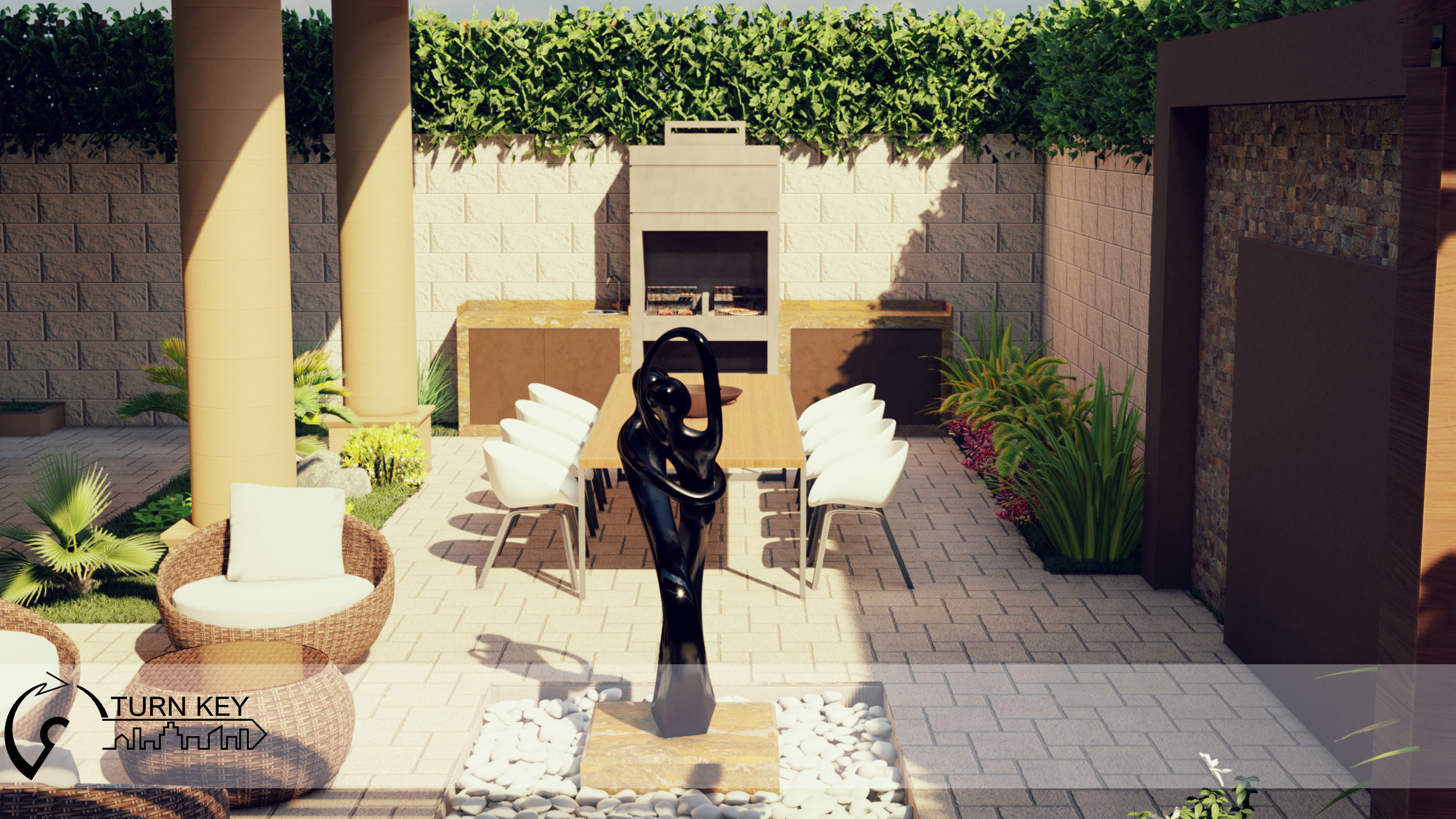Backyard outdoor patio with furniture and plants 3D model | CGTrader