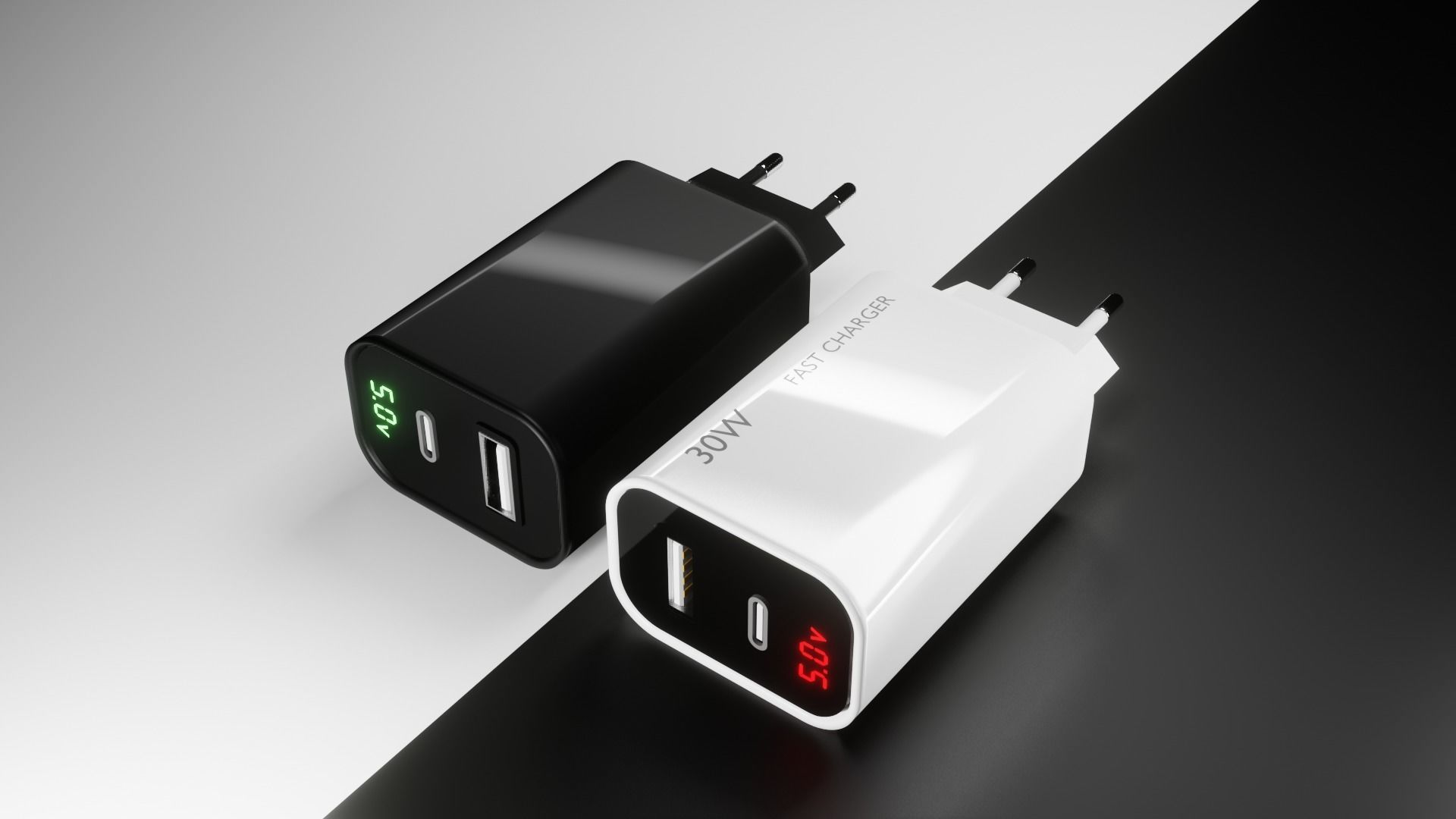 Type C and USB Fast Charger free 3D model | CGTrader