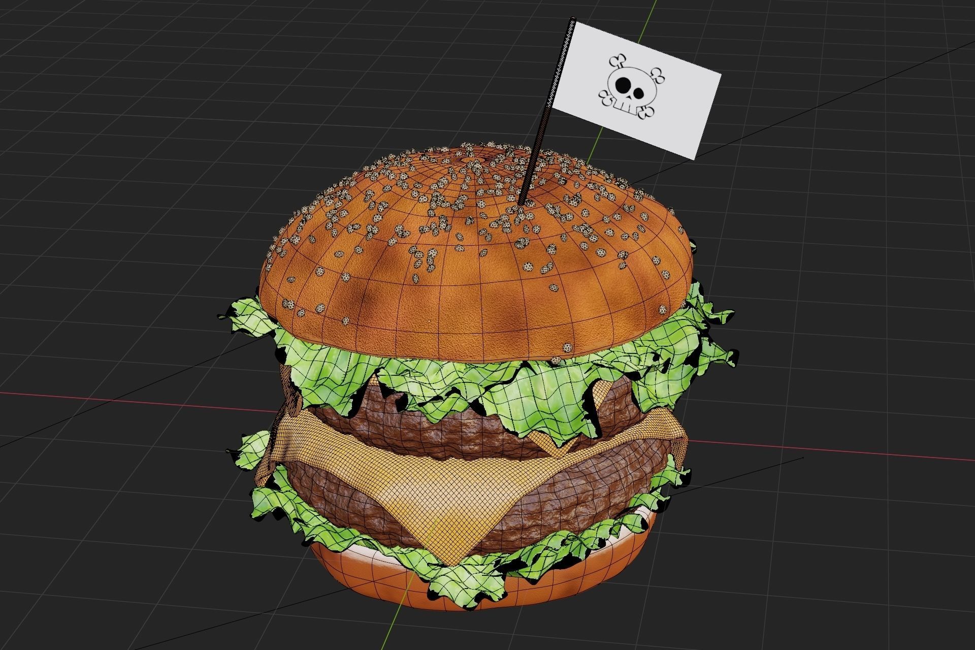 3D model Cheeseburger burger with skull and crossbones VR / AR / low ...