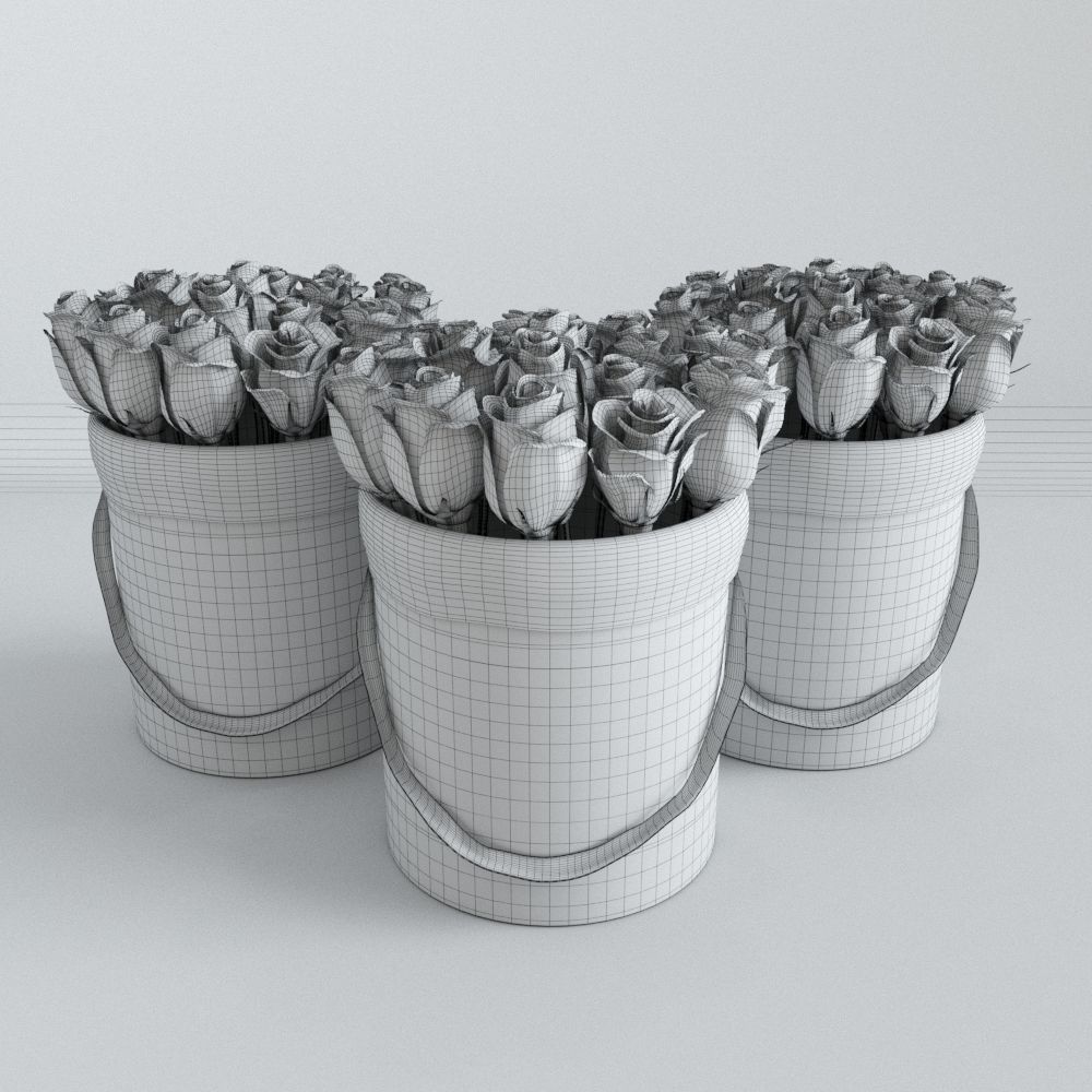 Roses in a flower box set 3D model | CGTrader
