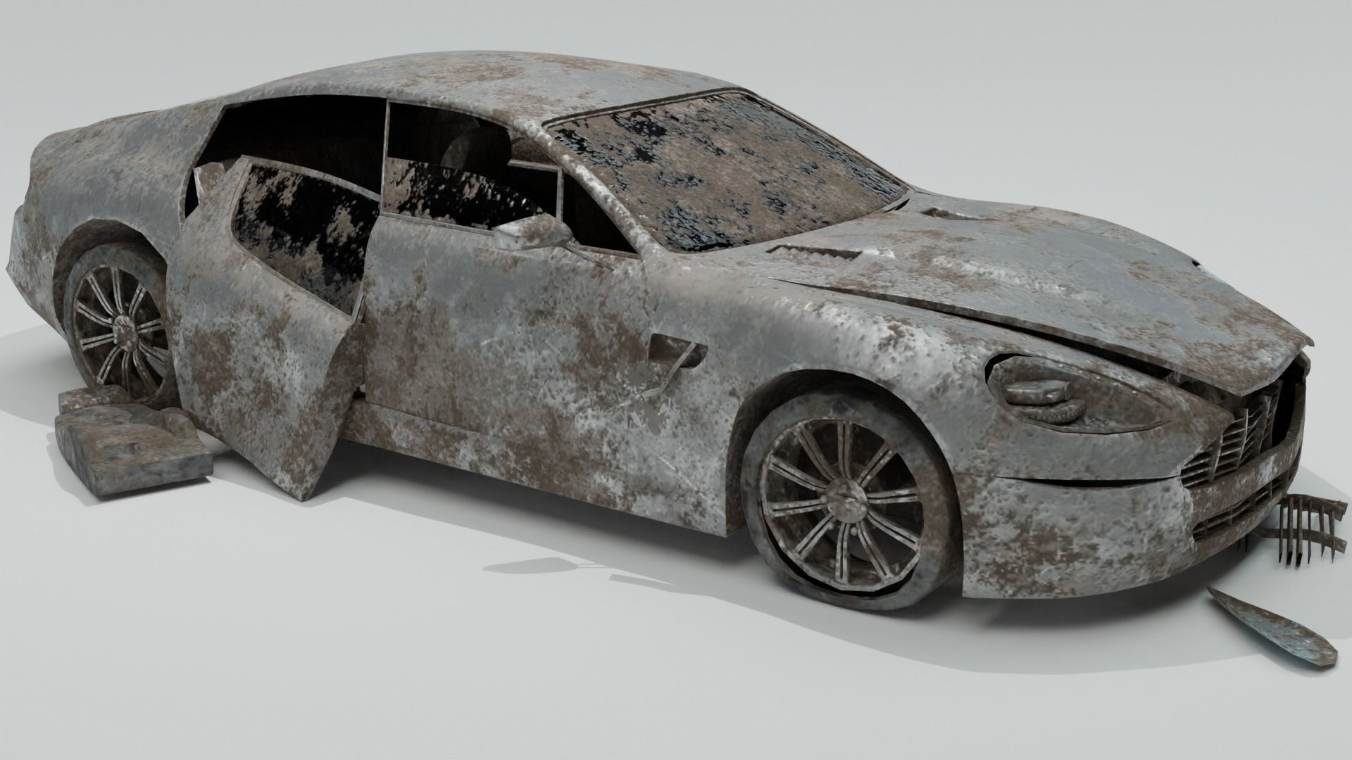 Damaged abandoned wrecked rusted Aston Martin car model 3D model | CGTrader