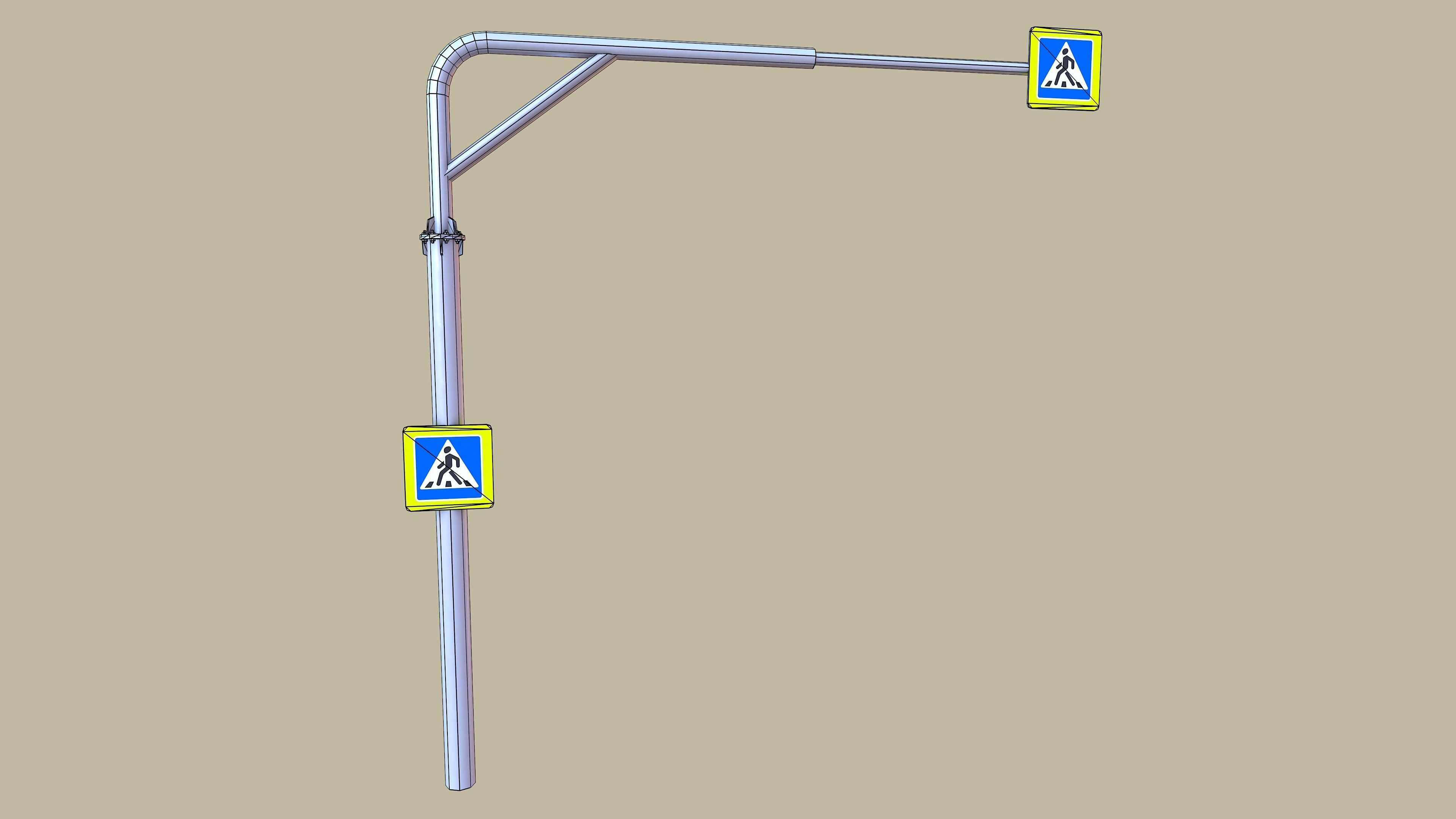 3D model Road traffic light pole with a pedestrian crossing sign VR ...