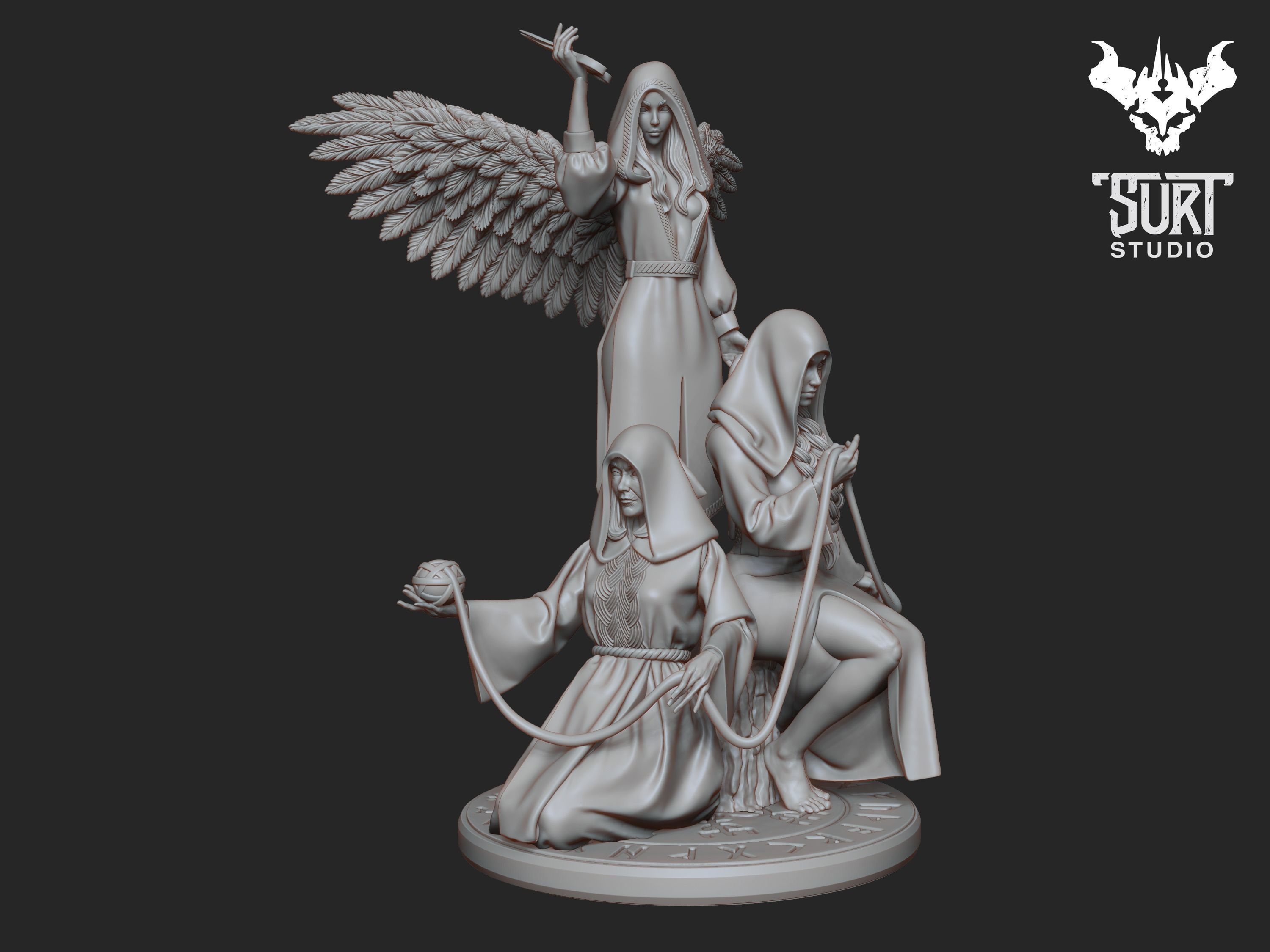 The Norns statue with three angels 3D model 3D printable | CGTrader
